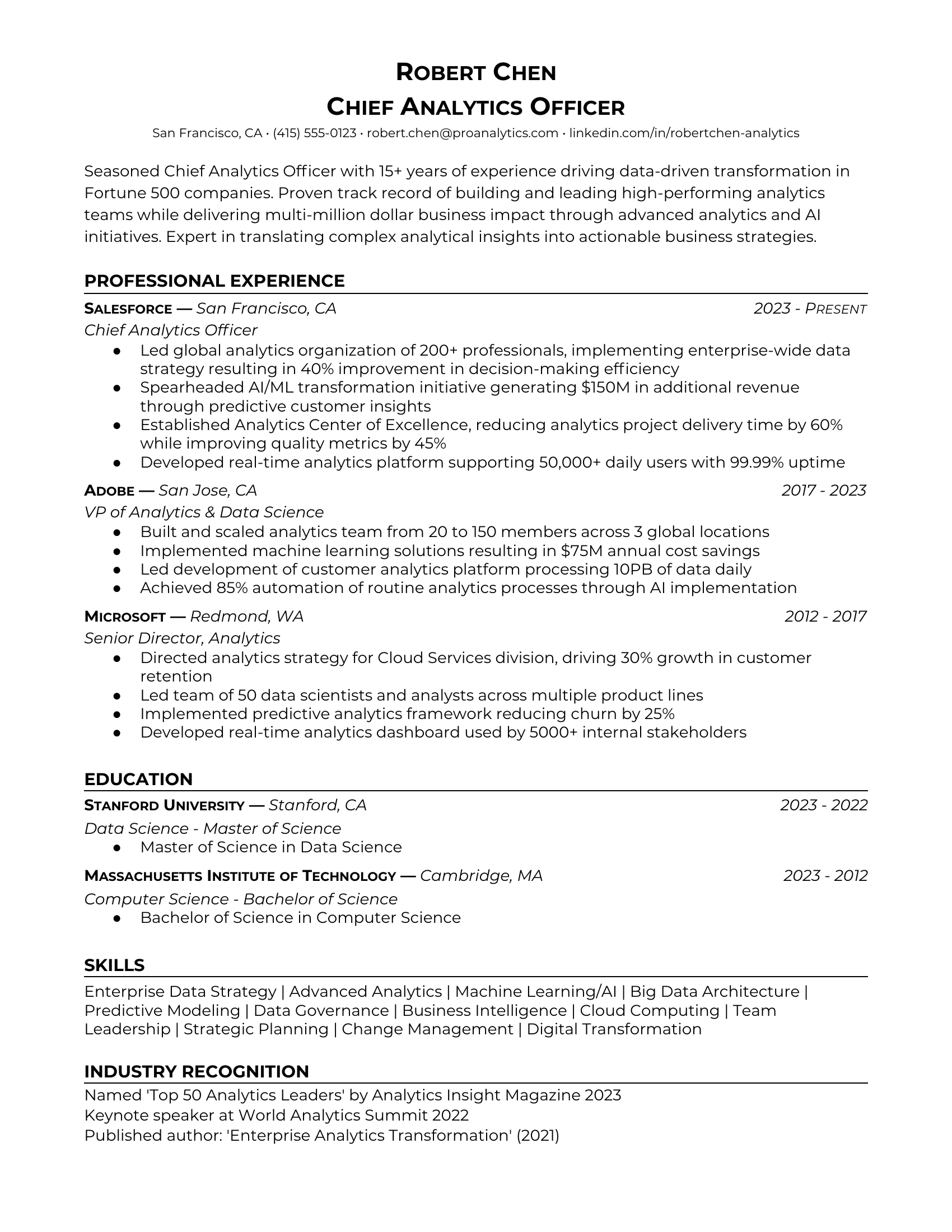 Chief Analytics Officer in Technology Resume Examples & Tips for 2025 | Careerday